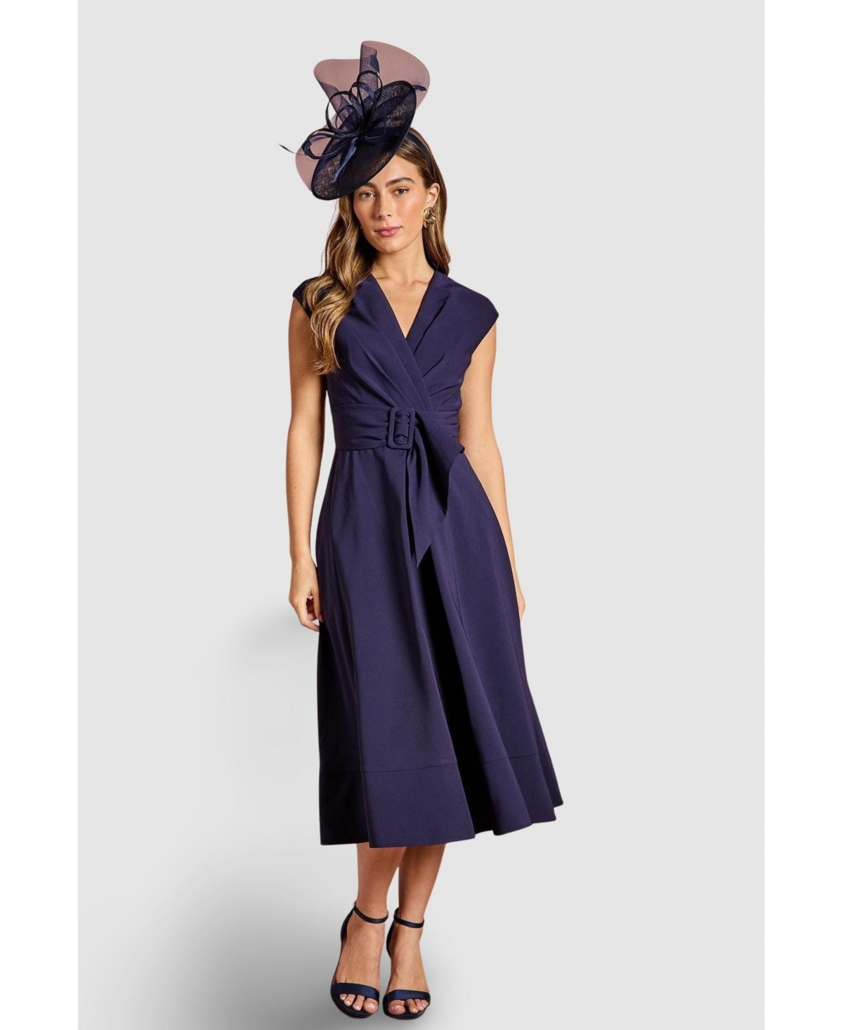 Click here for Coast Womens Belted Crepe V-Neck Midi Dress - Navy prices