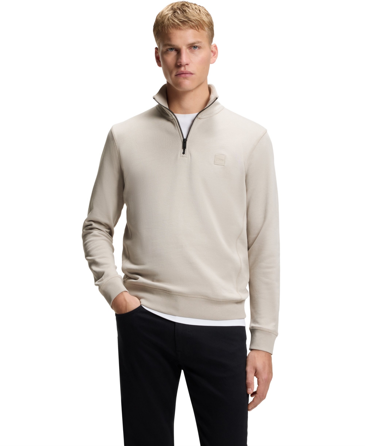 Click here for Boss by Hugo Boss Mens Logo Patch Zip-Neck Sweatsh... prices