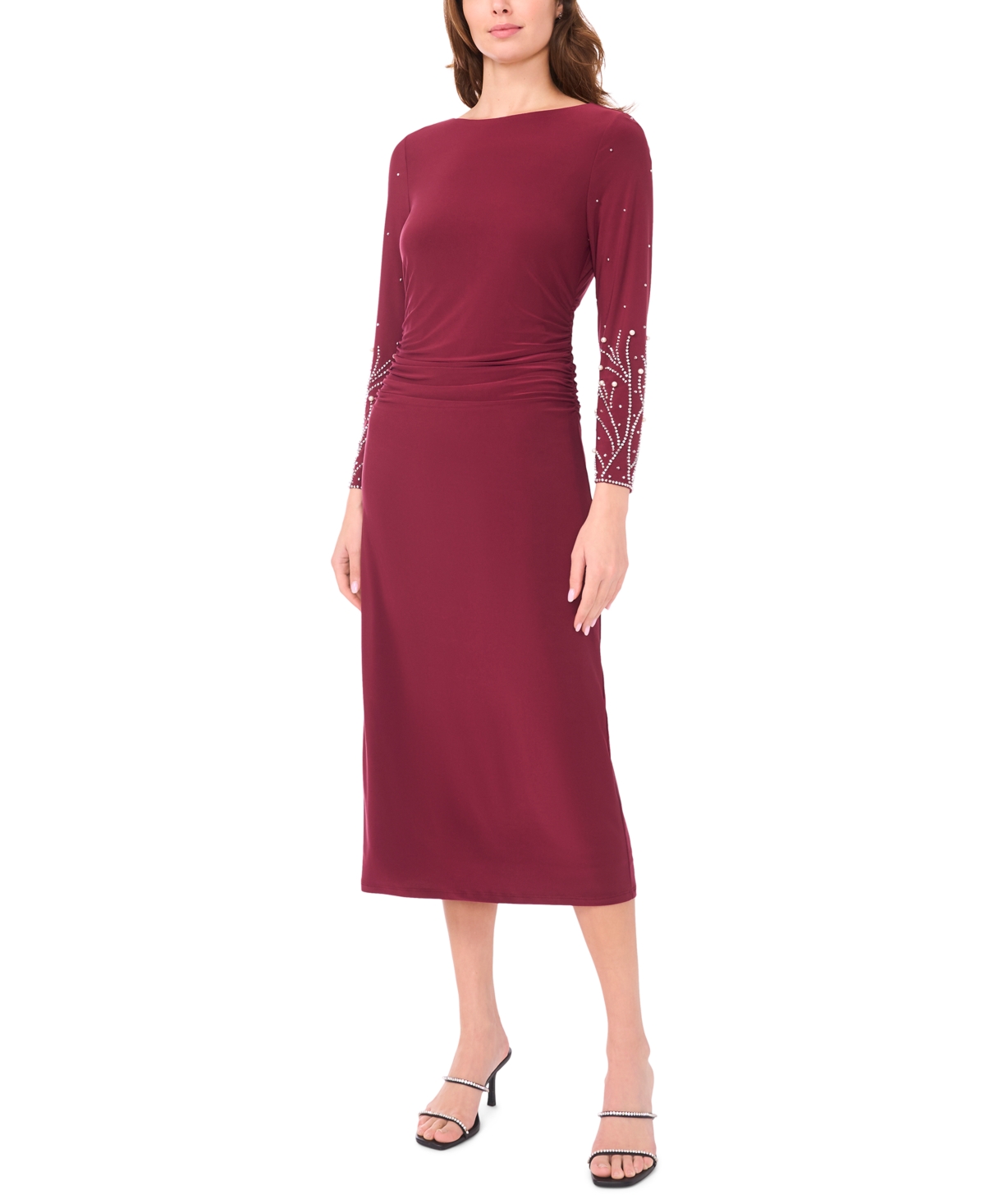 Click here for Msk Womens Long-Sleeve Crewneck Dress - Zinfandel prices