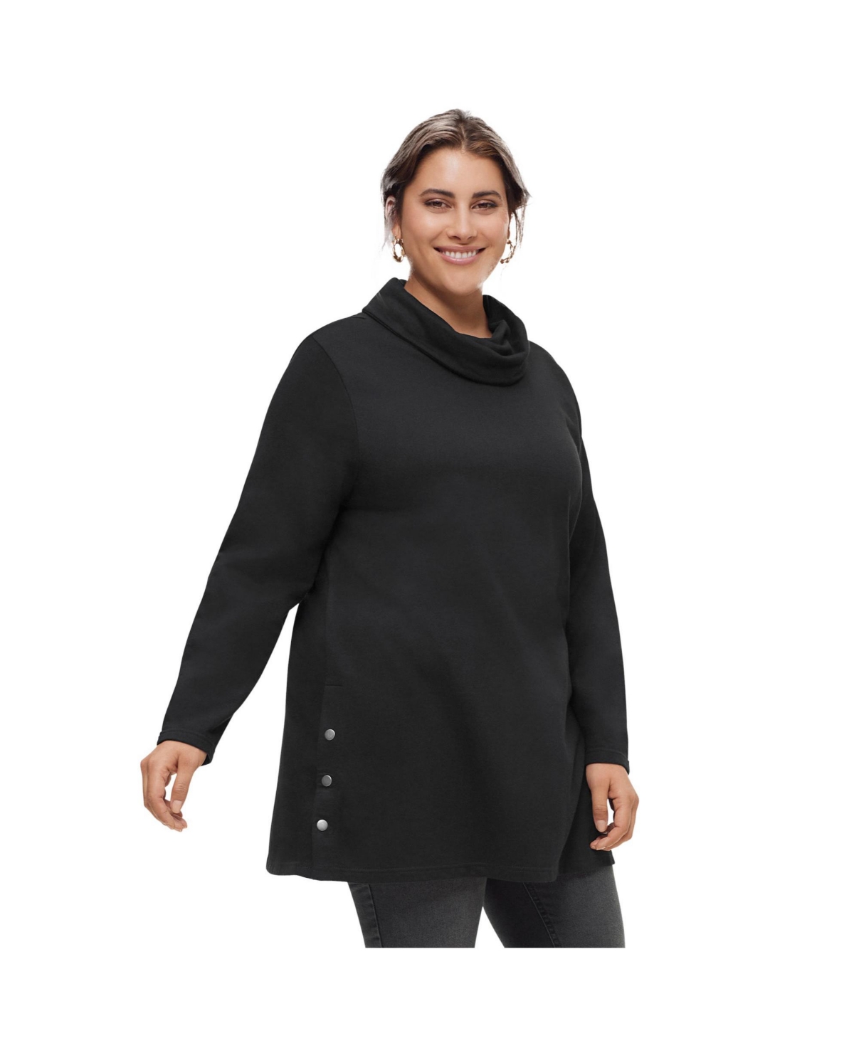 Click here for ellos Womens Plus Size Side Snap Cowl Neck French... prices