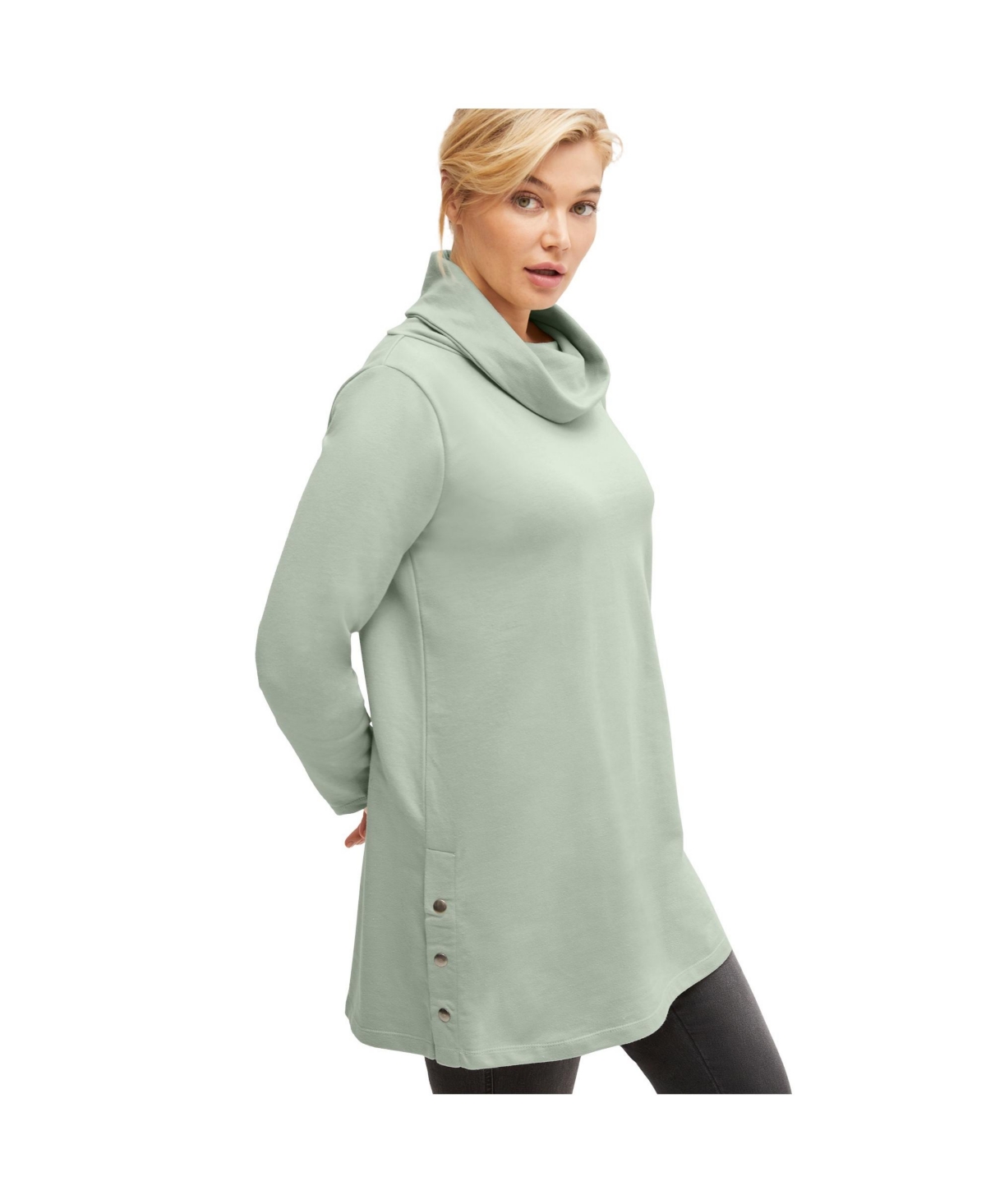 Click here for ellos Womens Plus Size Side Snap Cowl Neck French... prices