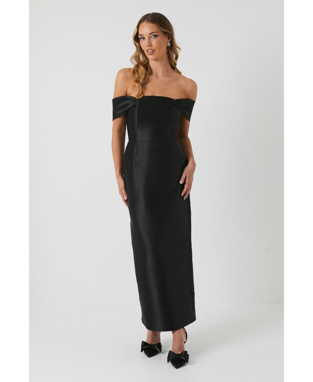 Click here for Coast Womens Honoured Twill Bardot Maxi Dress - Bl... prices