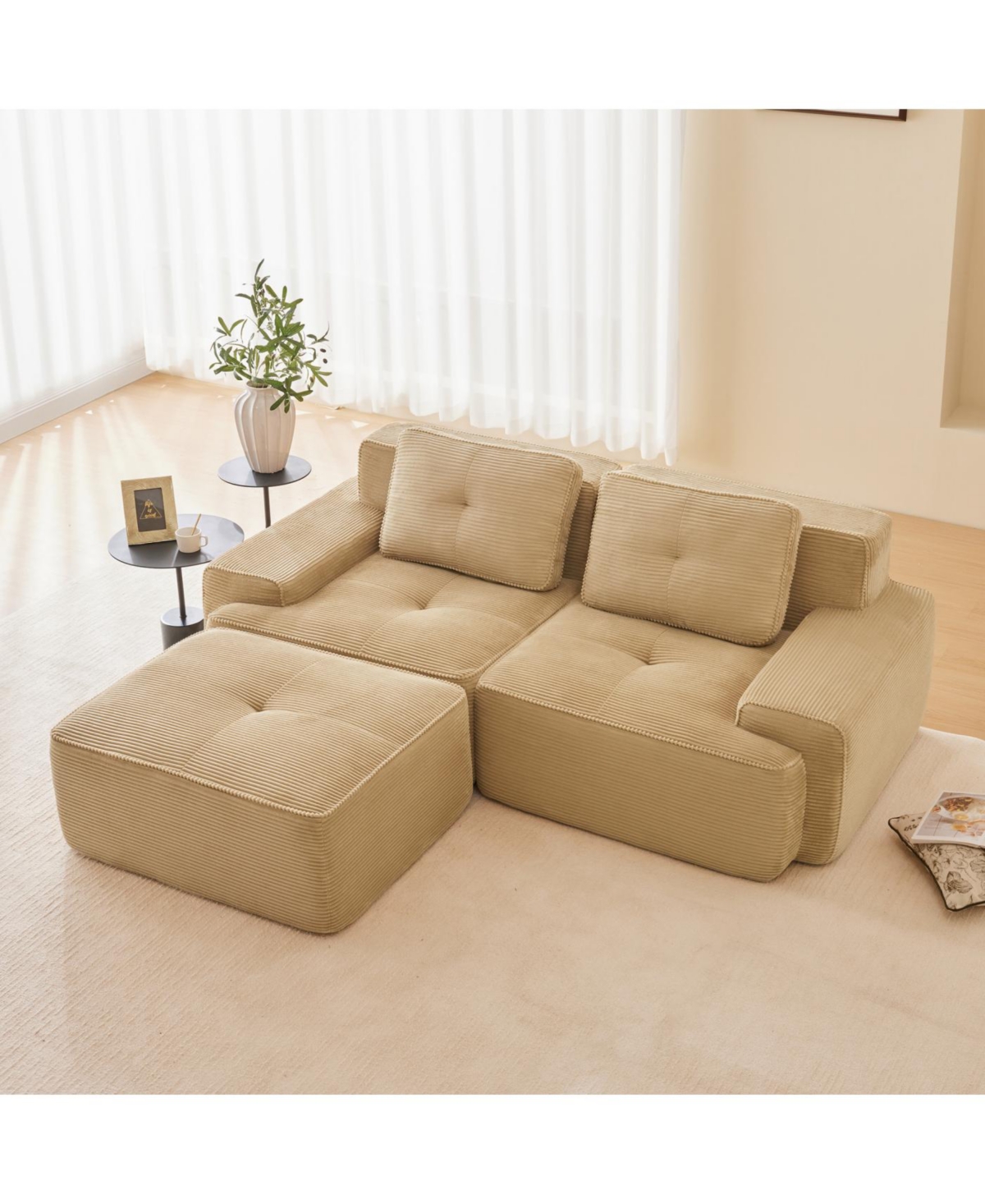 Click here for Streamdale Camel 82" Modern L-Shaped Corduroy... prices