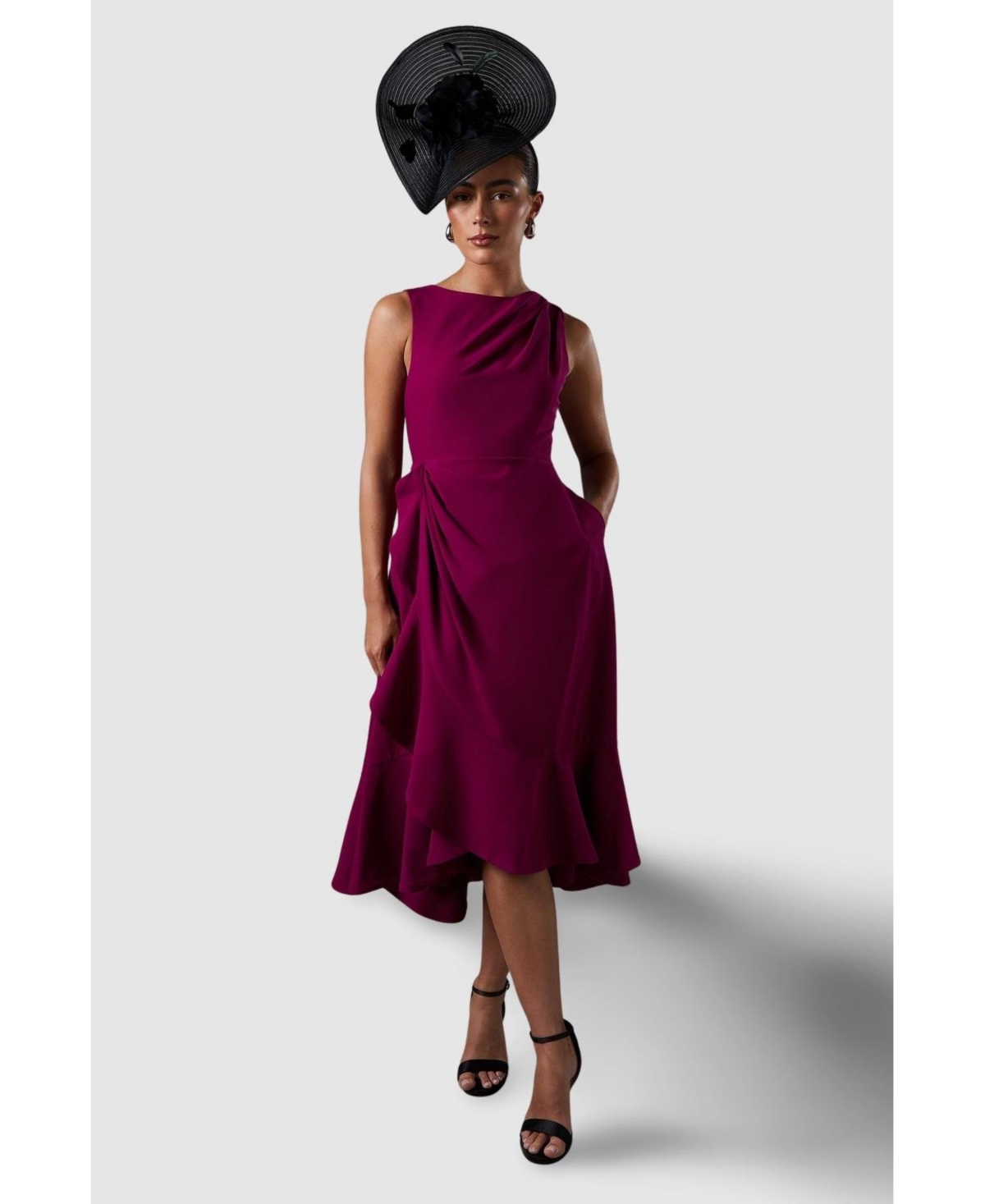 Click here for Coast Crepe Ruffle Dress With Low Back - Raspberry prices