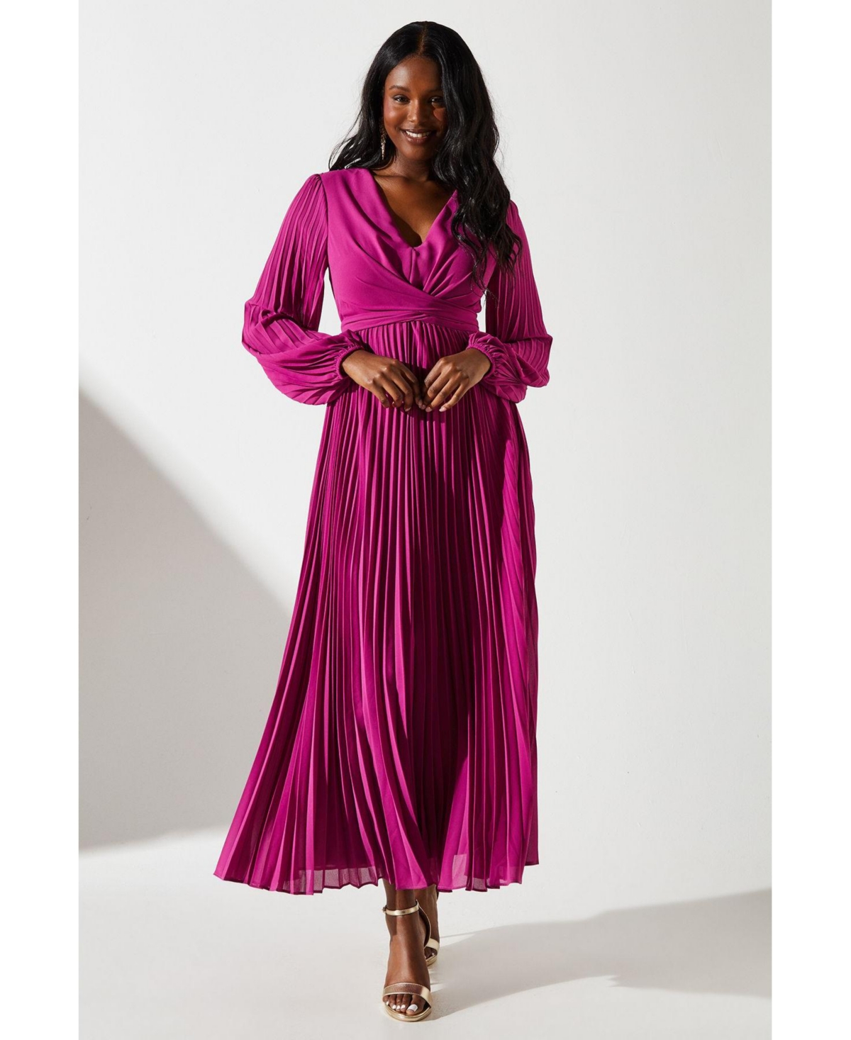 Click here for Coast Womens Pleated Wrap Front Dress - Magenta prices