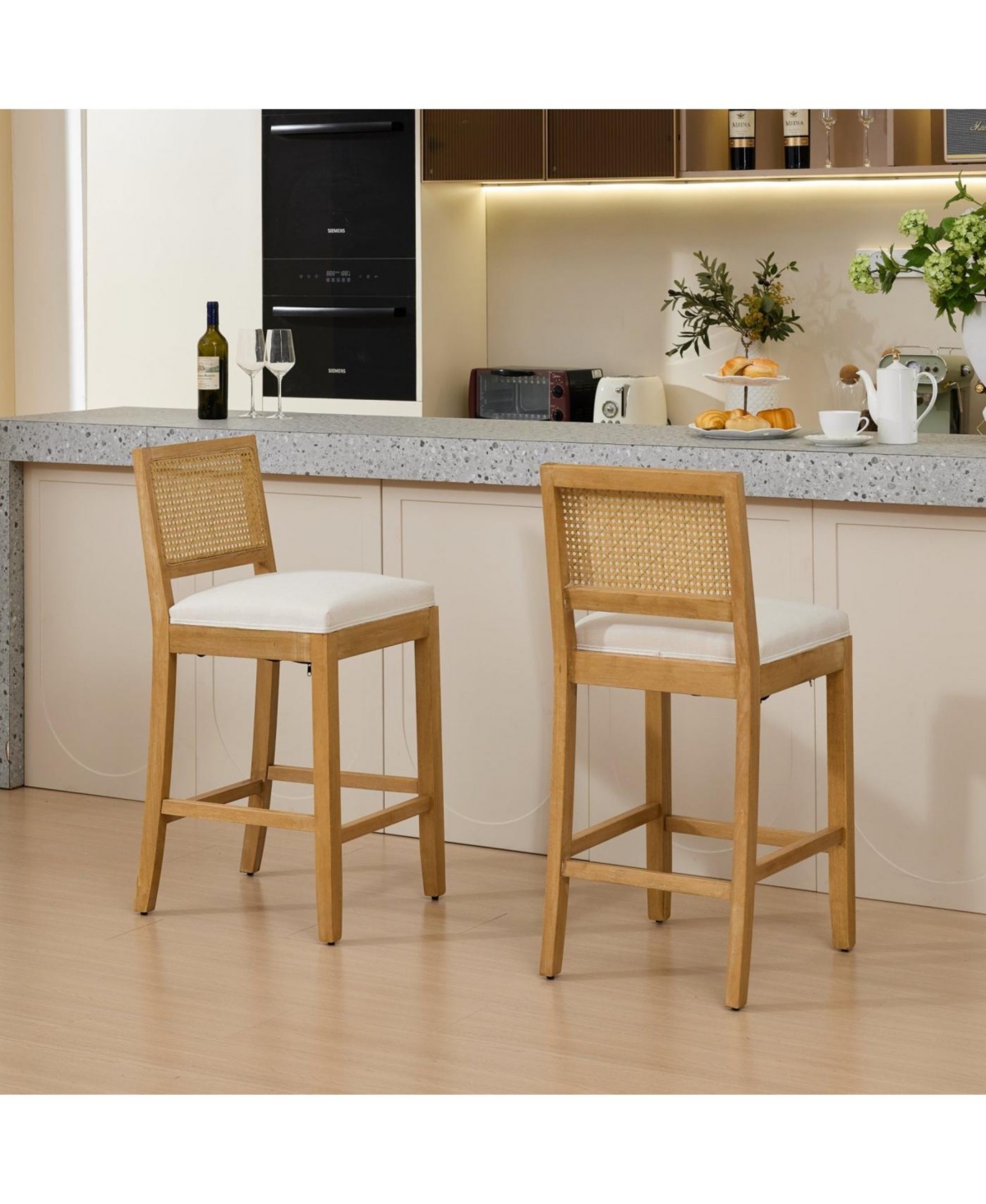 Click here for Streamdale Solid Wood Rattan-Inspired Bar Stool wi... prices