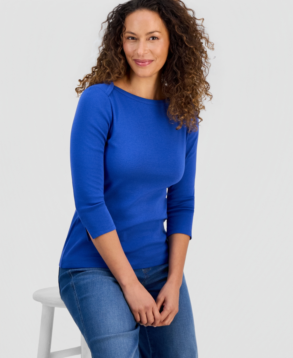 Click here for Style & Co Womens Petite Pima Cotton 3/4-Sleeve Bo... prices