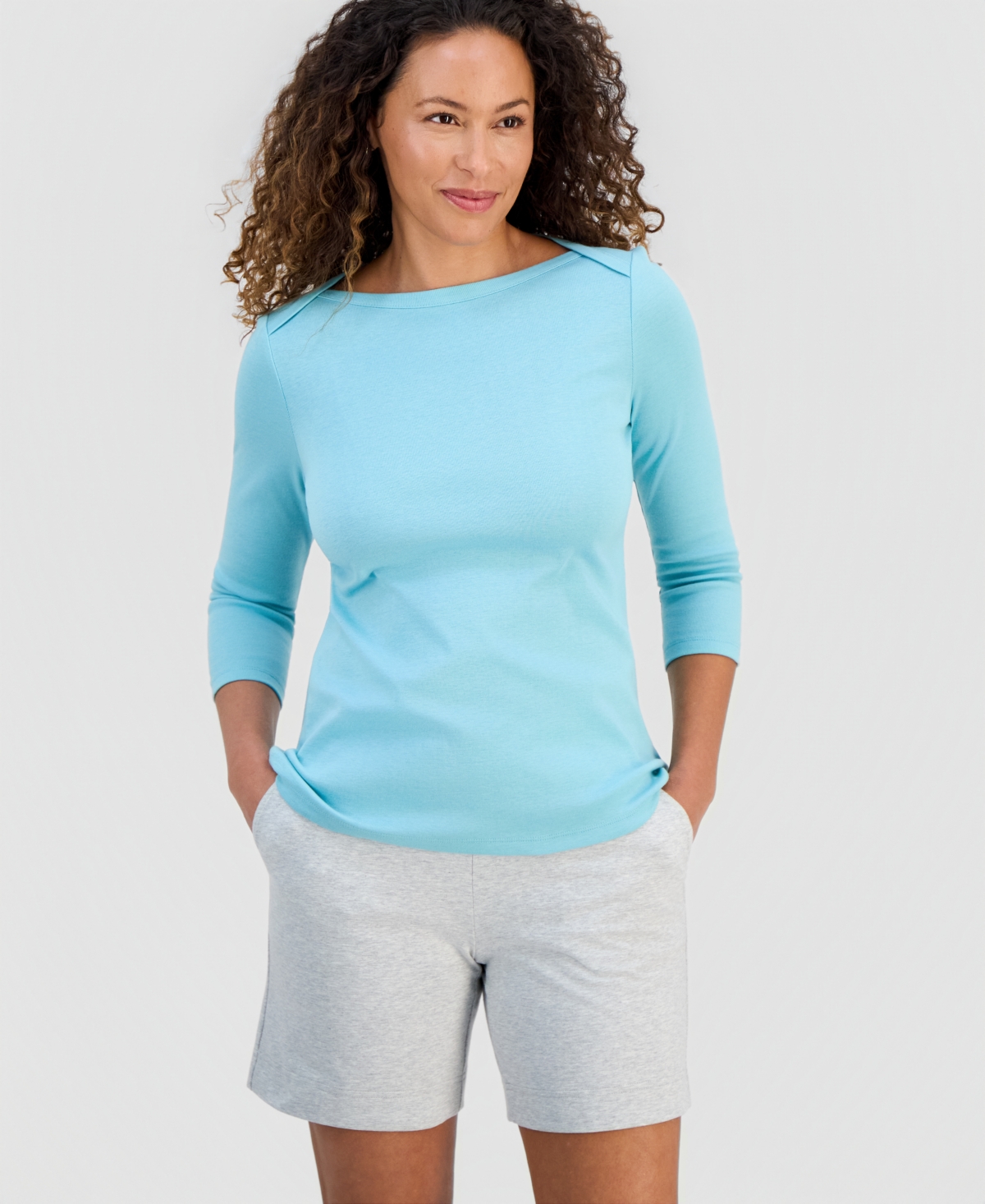 Click here for Style & Co Womens Petite Pima Cotton 3/4-Sleeve Bo... prices