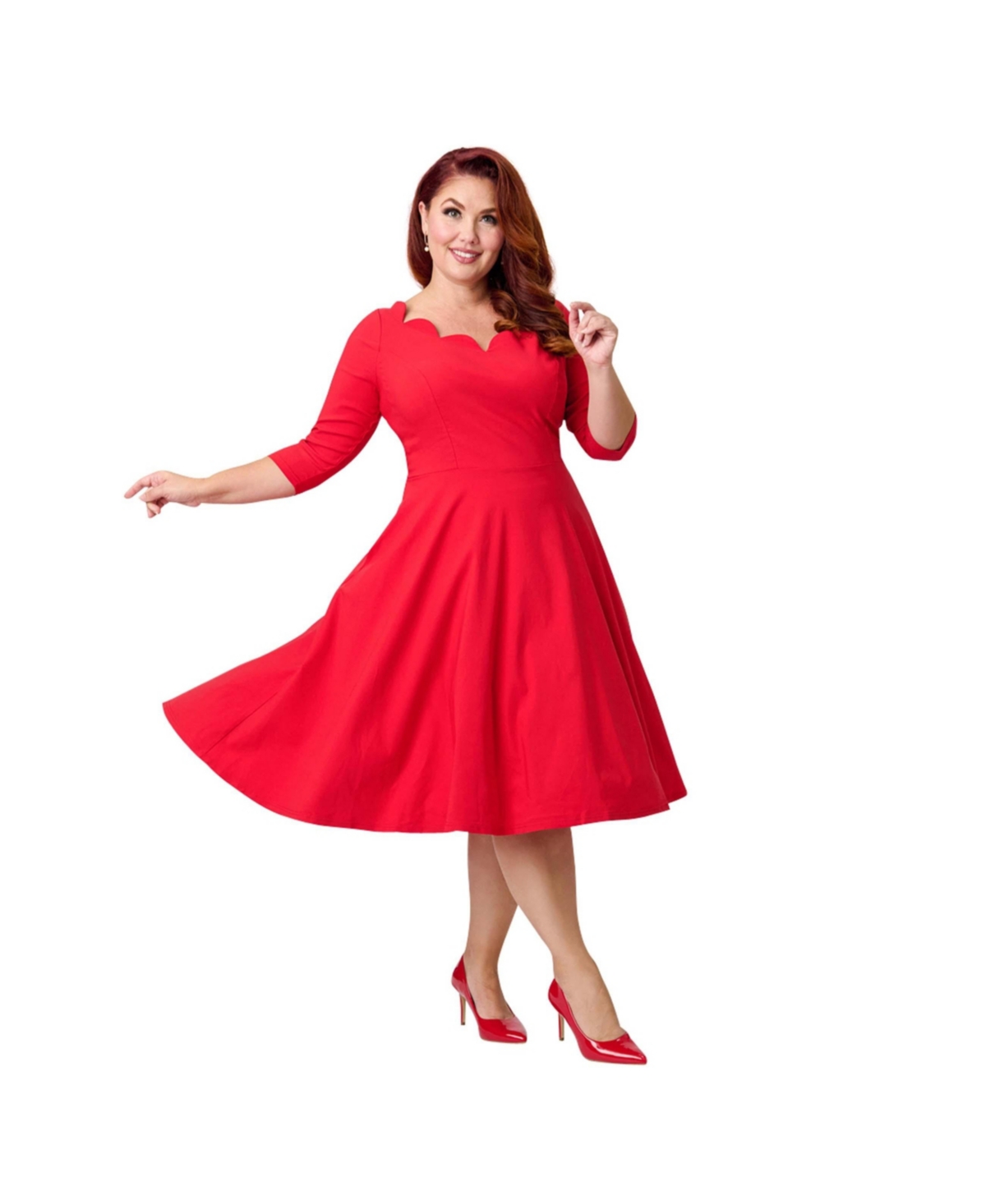 Click here for Unique Vintage Plus Size Scalloped Neck Swing Dres... prices