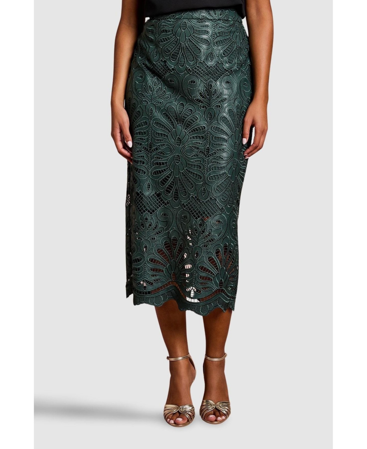 Click here for Coast Womens Pu Lace Midi Skirt - Emerald prices