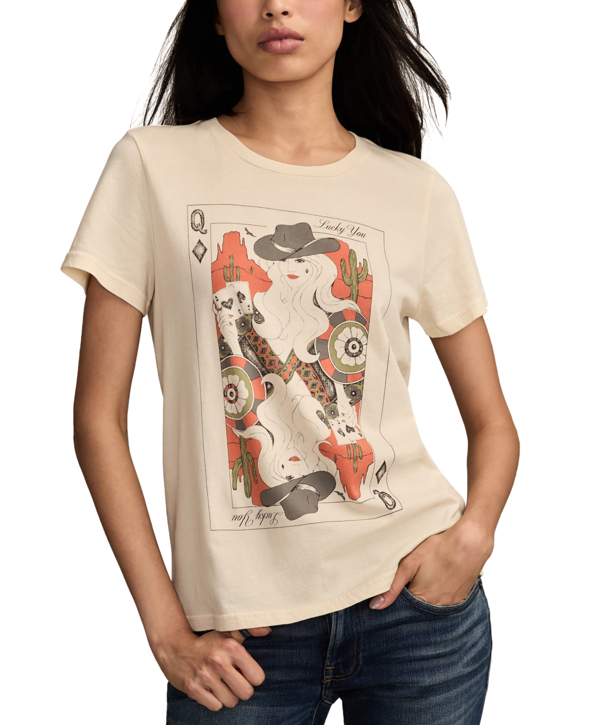 Click here for Lucky Brand Womens Cowgirl Card Print Crewneck T-S... prices