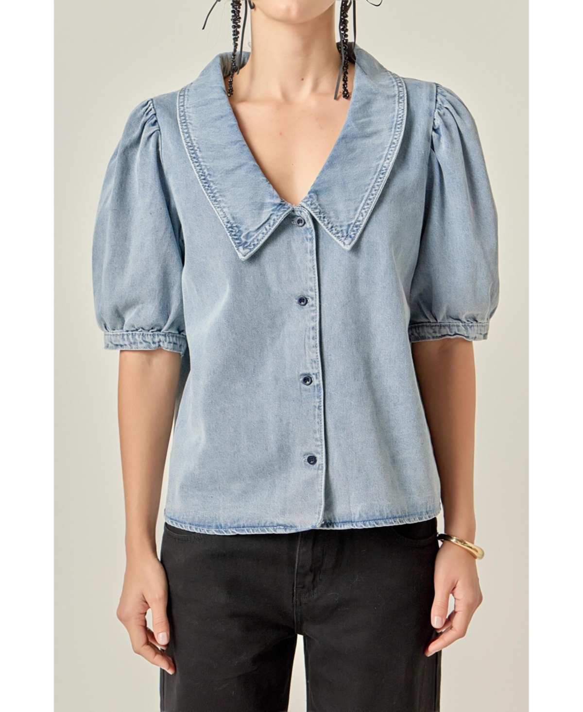 Click here for English Factory Womens Deep V-Neck Button Up Denim... prices
