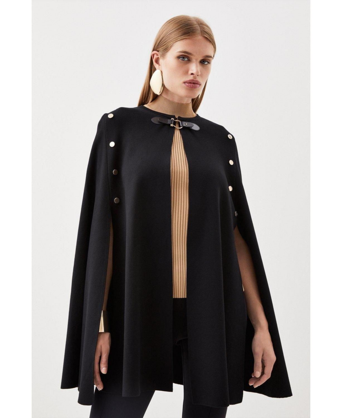 Click here for Karen Millen Womens Popper Detail Knit Cape - Blac... prices