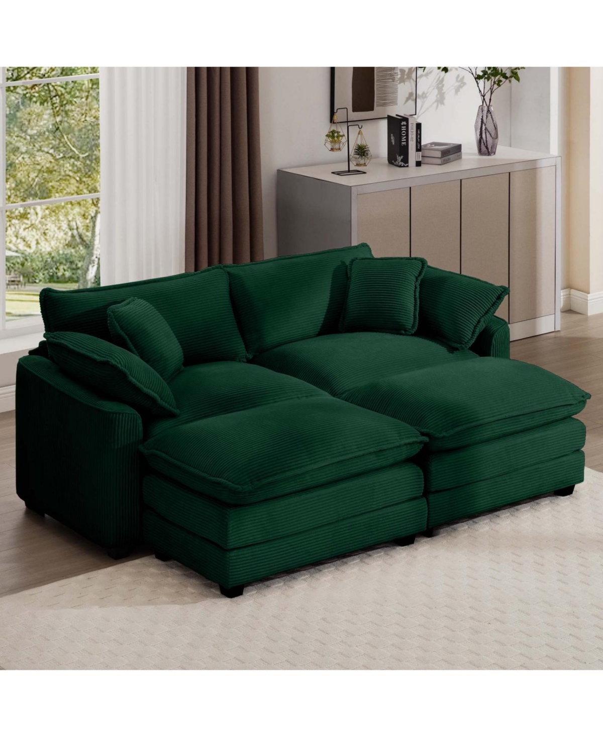 Click here for Streamdale Green Corduroy Two-Seater Sofa with 2 F... prices