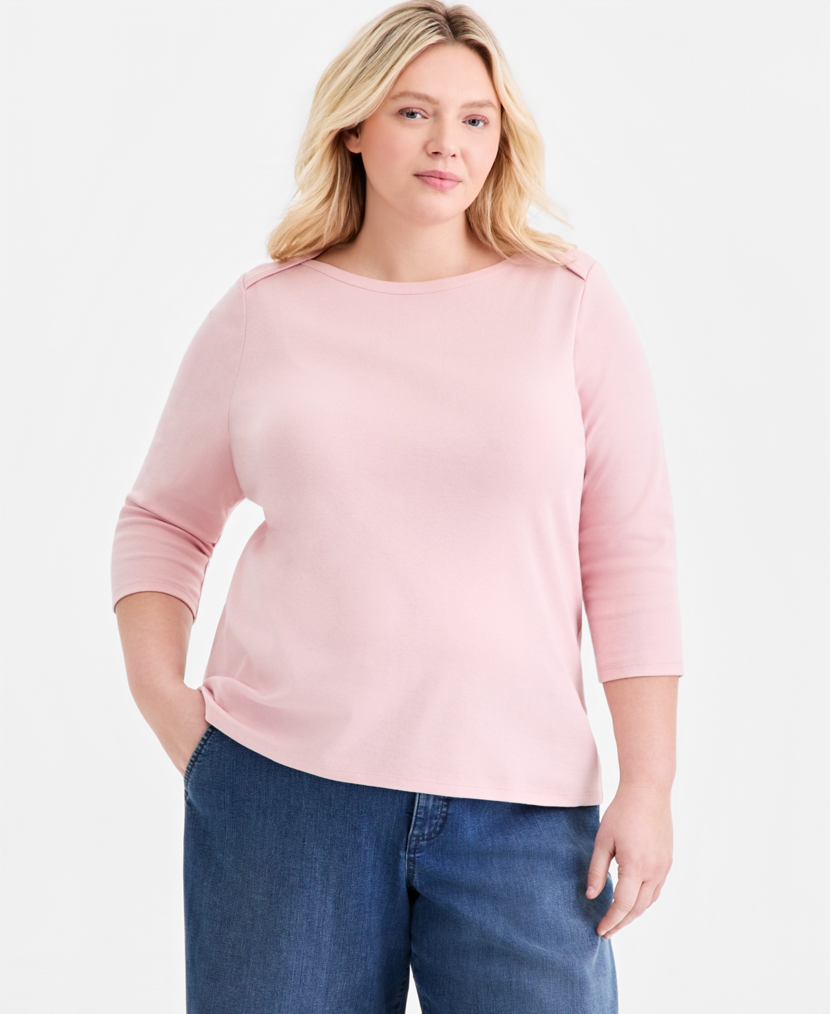Click here for Style & Co Plus Size Pima Cotton 3/4-Sleeve Top  E... prices