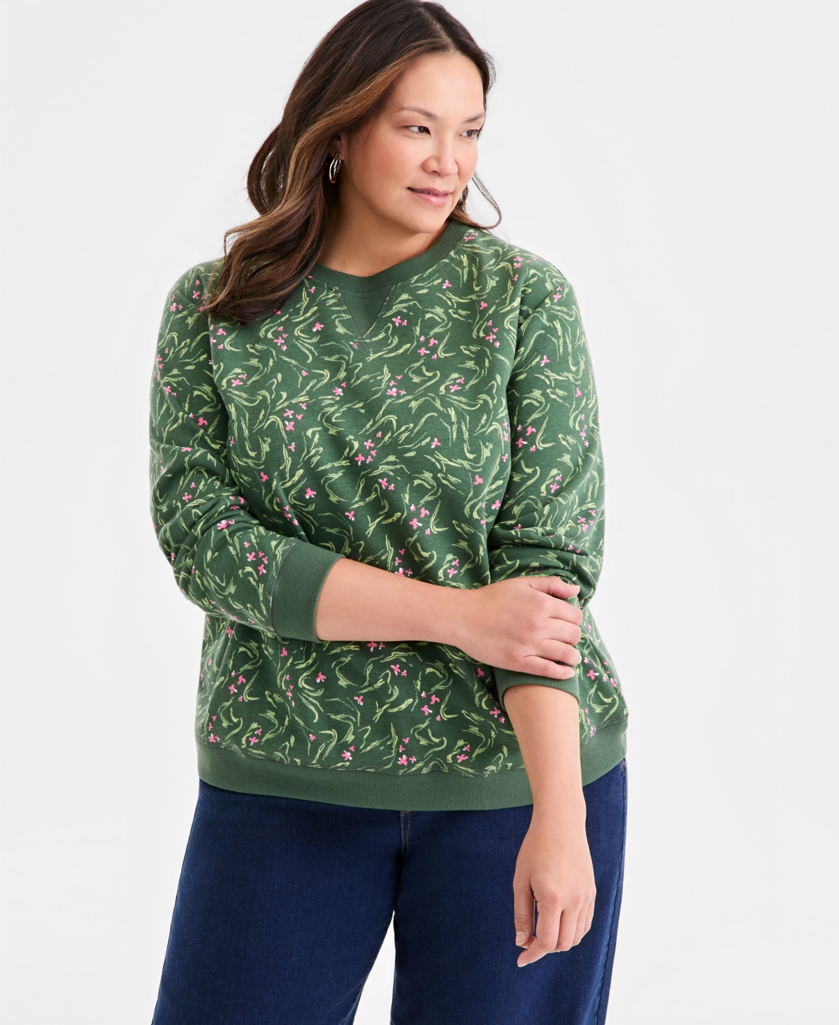 Click here for Style & Co Plus Size Printed Crewneck Fleece Sweat... prices