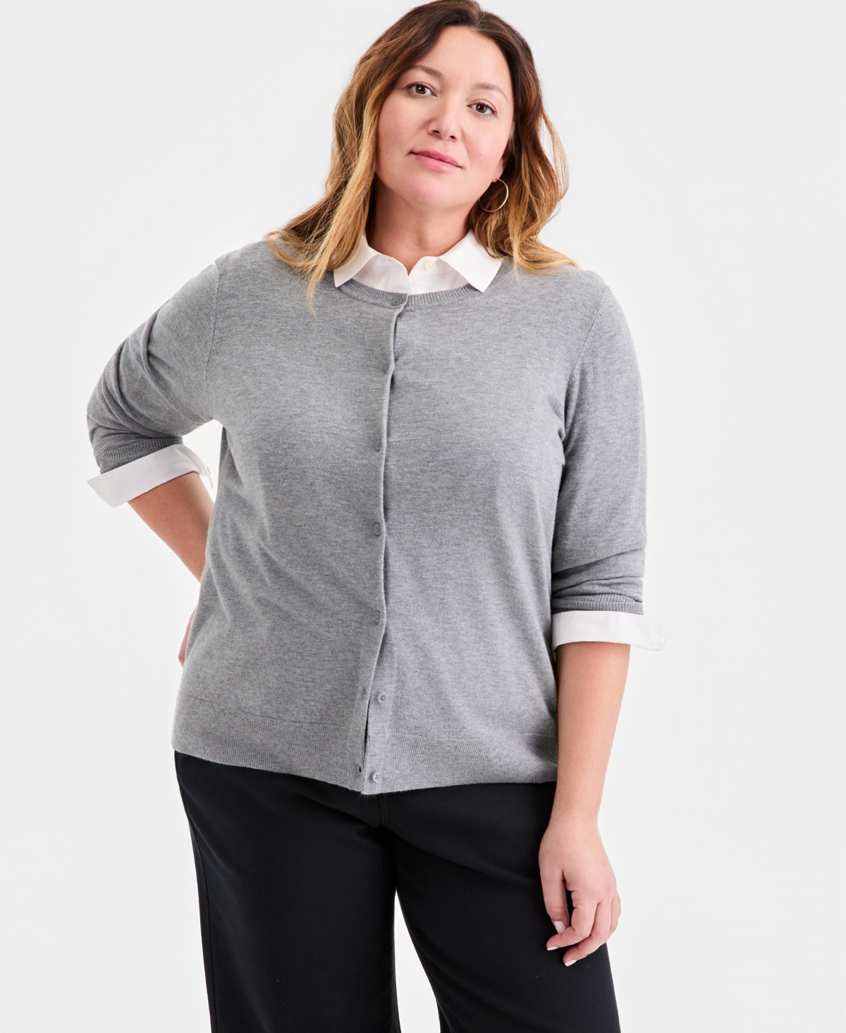 Click here for Style & Co Plus Size Button-Front Long-sleeve Card... prices