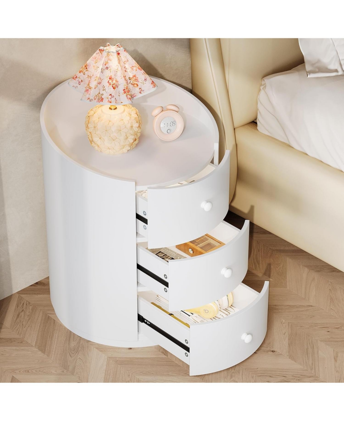 Click here for Tribesigns White Round Nightstand  Wood Bed Side T... prices