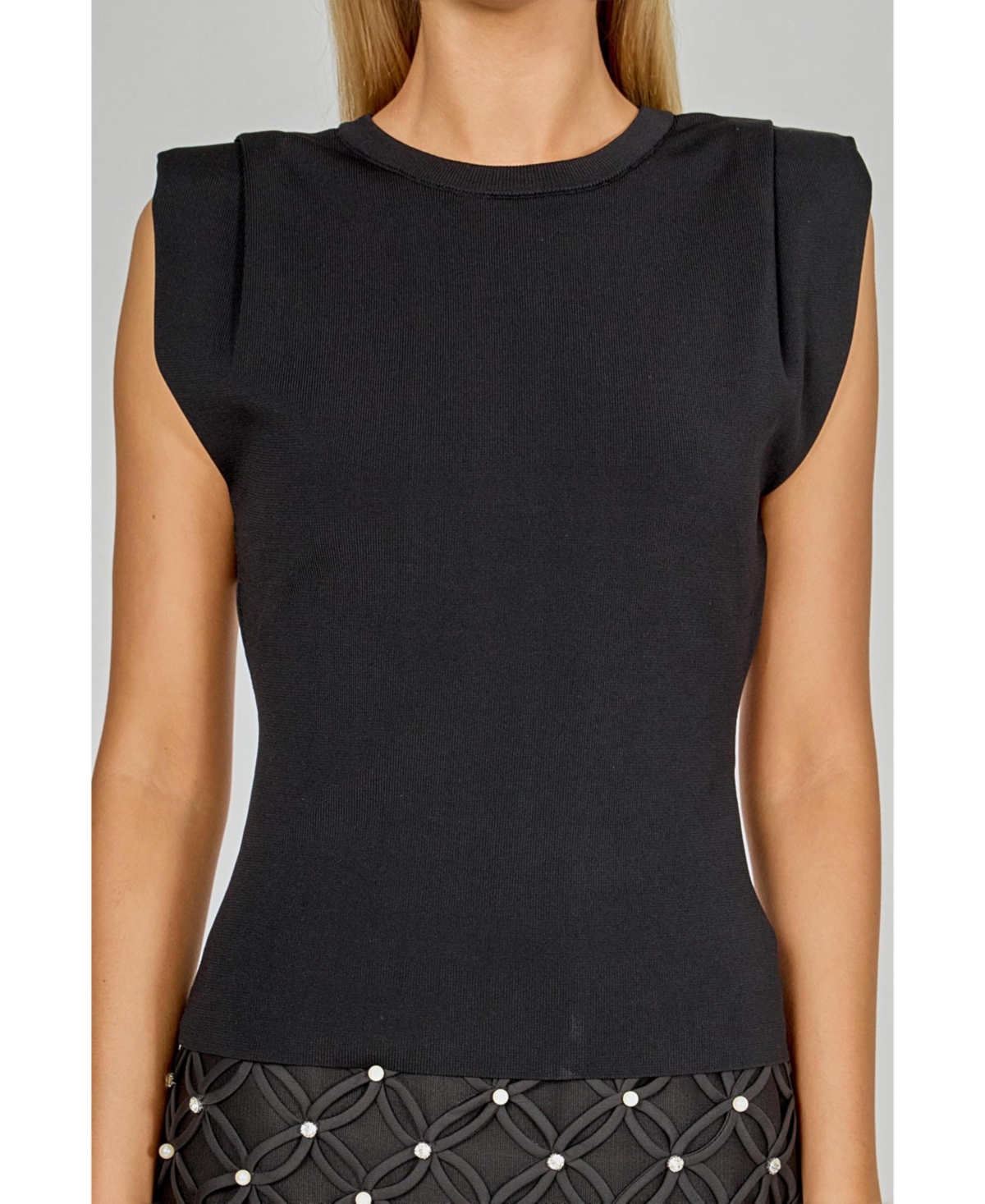 Click here for endless rose Womens Knit Pleated Shoulder Top - Bl... prices