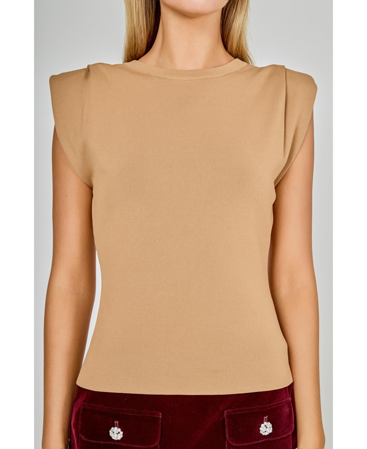 Click here for endless rose Womens Knit Pleated Shoulder Top - Mo... prices