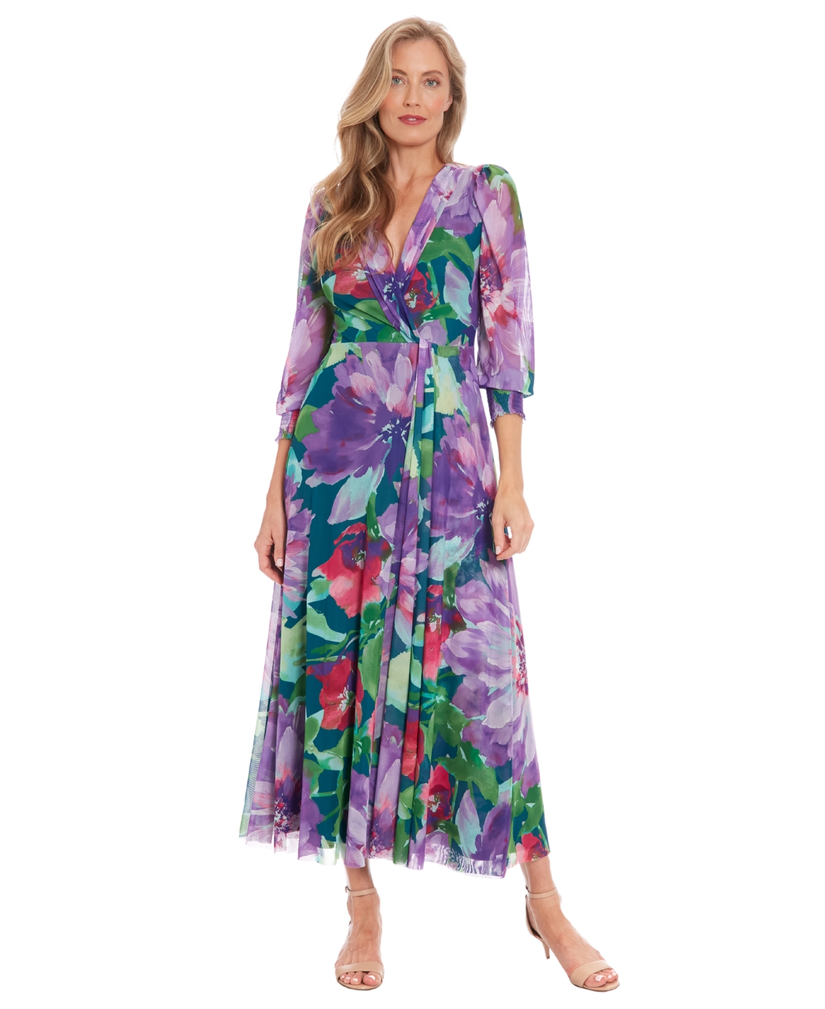 Click here for London Times Womens Shirred Surplice Twist Bishop-... prices