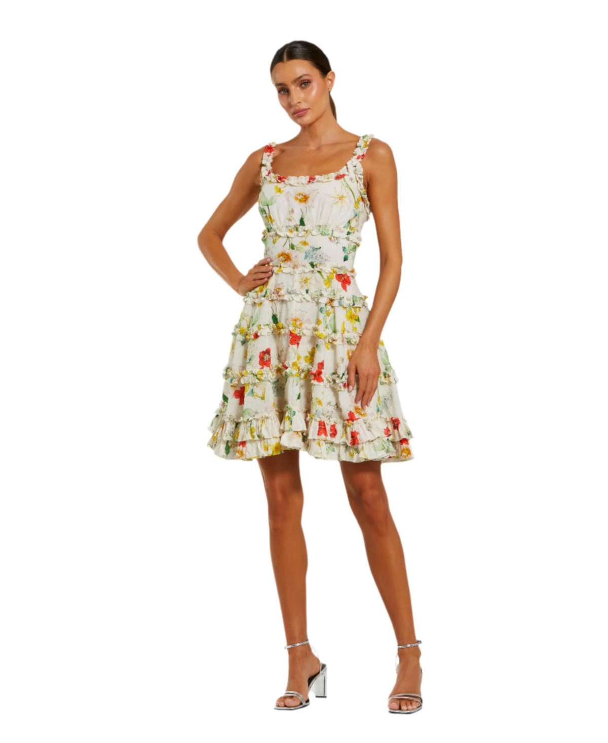 Click here for Mac Duggal Womens Ruffle Floral Sweetheart Neck Mi... prices