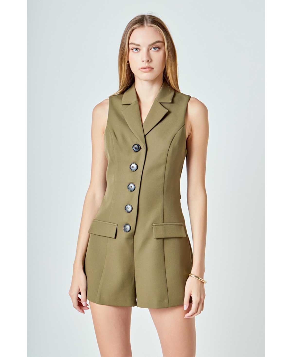 Click here for endless rose Womens Notch Collared Sleeveless Romp... prices