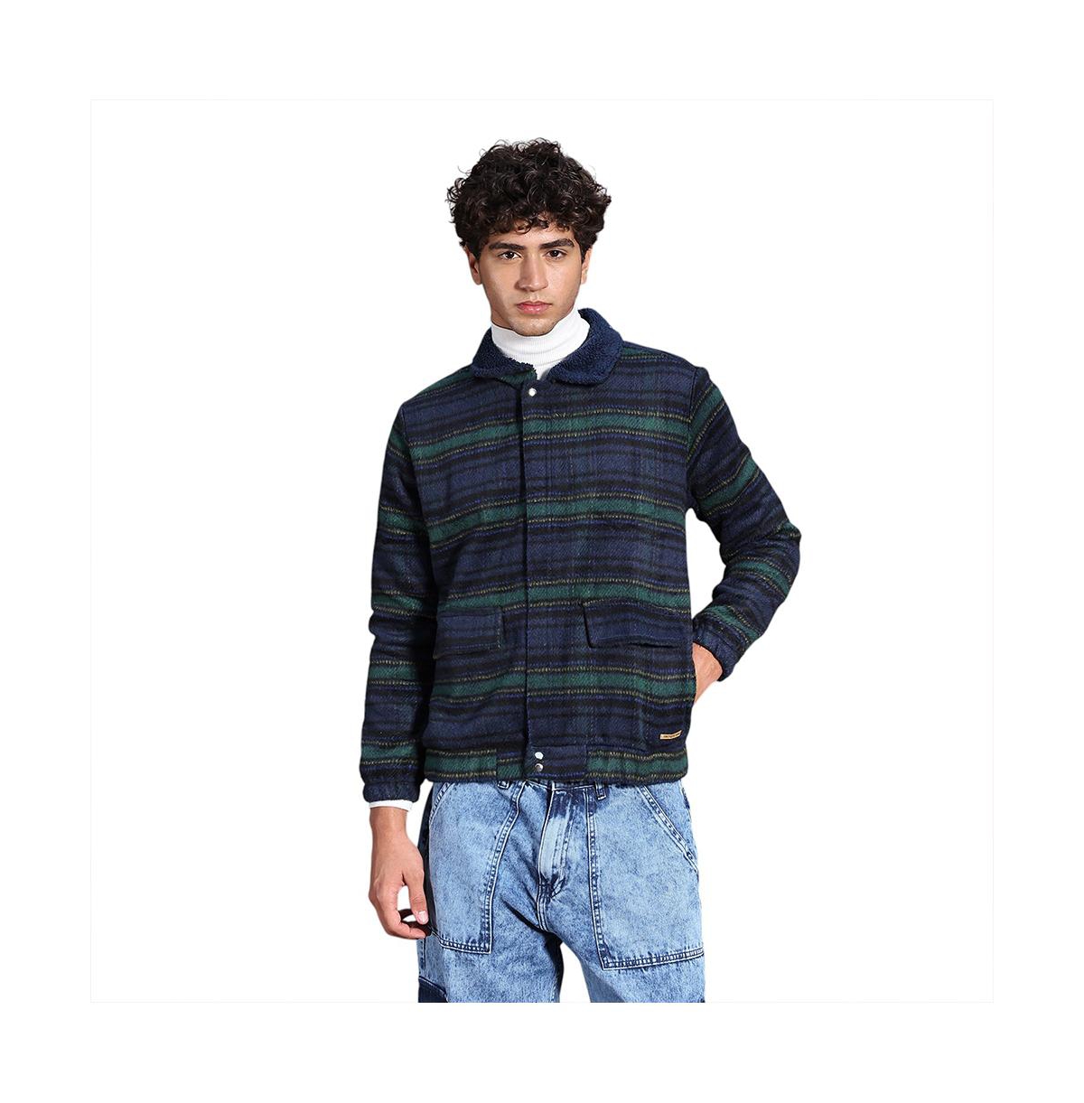 Click here for Campus Sutra Mens Navy Blue & Emerald Green Stripe... prices