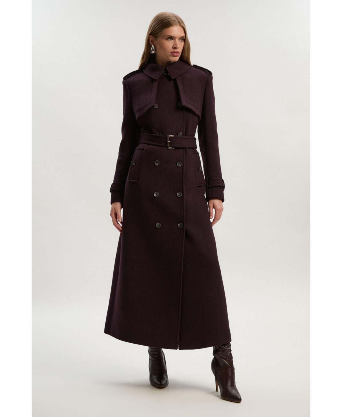 Click here for Karen Millen Womens Wool Trench Maxi Coat - Wine prices