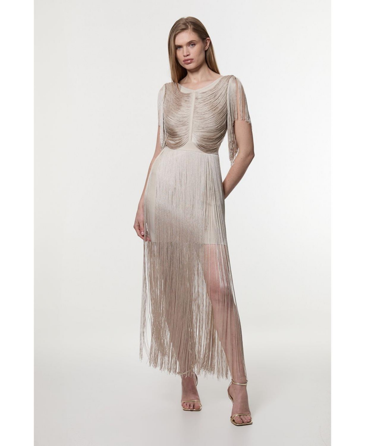 Click here for Karen Millen Womens Maxi Draped Fringe Knitted Min... prices