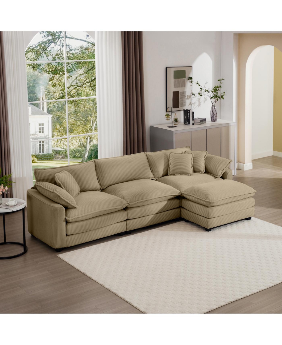 Click here for Streamdale Furniture Tan Corduroy L-Shaped 3-Seate... prices