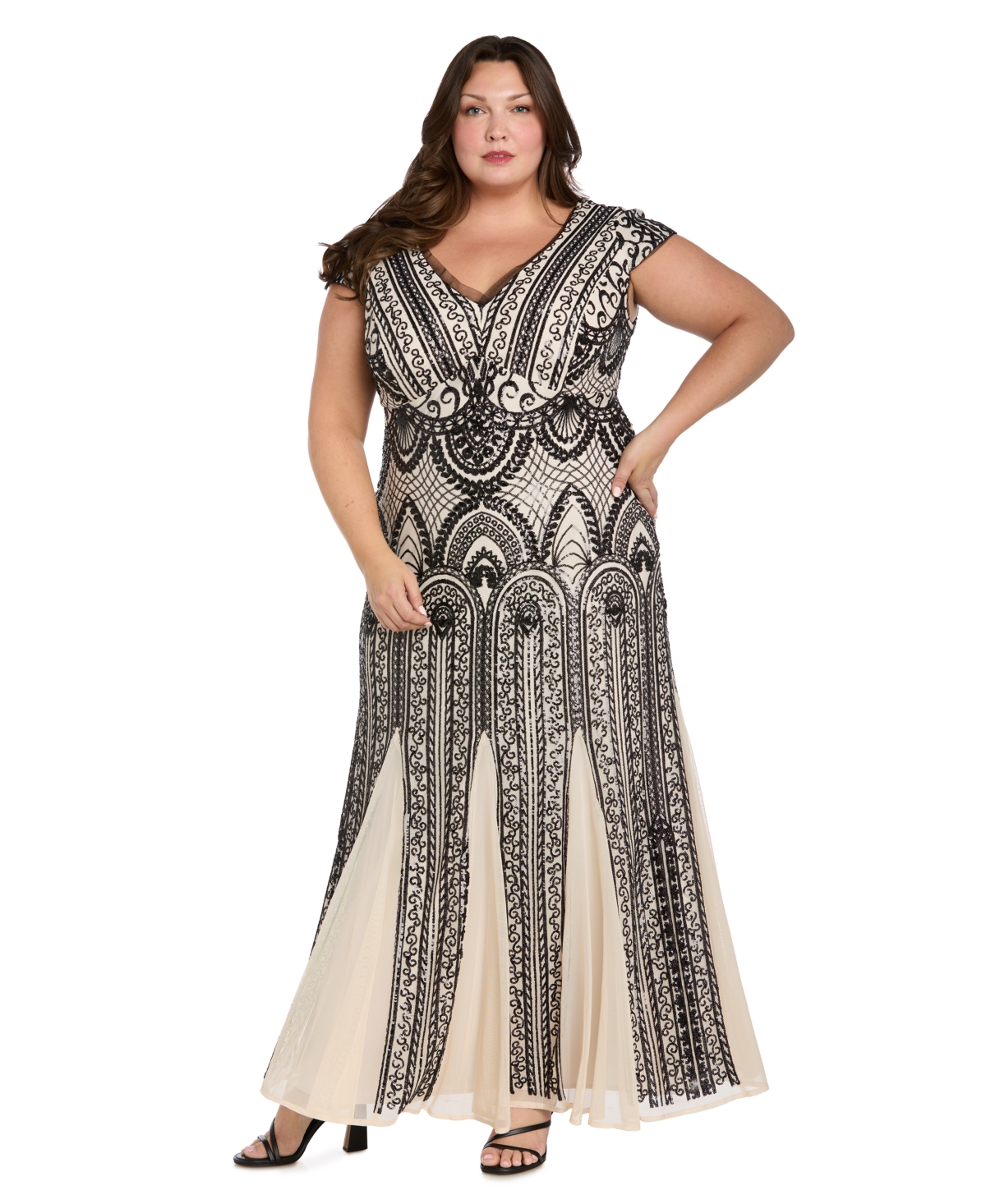 Click here for R & M Richards Plus Size V-Neck Sequin Design Long... prices