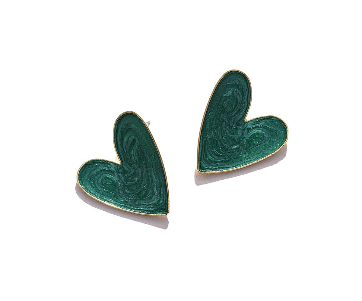 Click here for Sohi Womens Green Enamel Heart Stud Earrings - Gre... prices