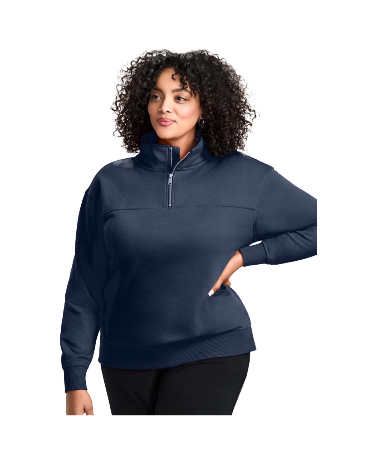 Click here for Avenue Womens Plus Size Piper Half-Zip Sweat Top -... prices