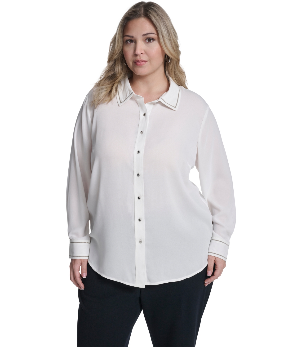 Click here for Calvin Klein Plus Size Long-Sleeve Button-Down Top... prices