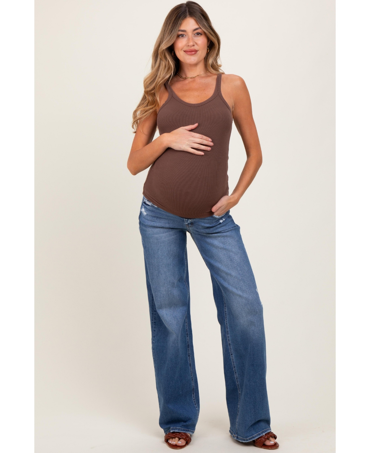 Click here for Pinkblush Maternity Blue Lightly Distressed Wide L... prices