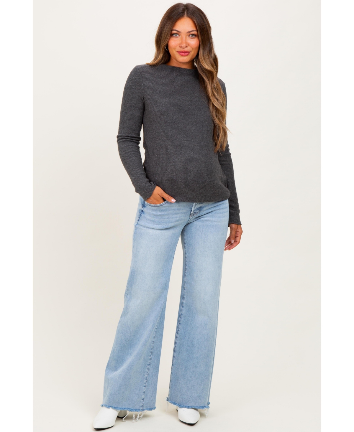 Click here for Pinkblush Maternity Light Low Rise Wide Leg Raw Cu... prices