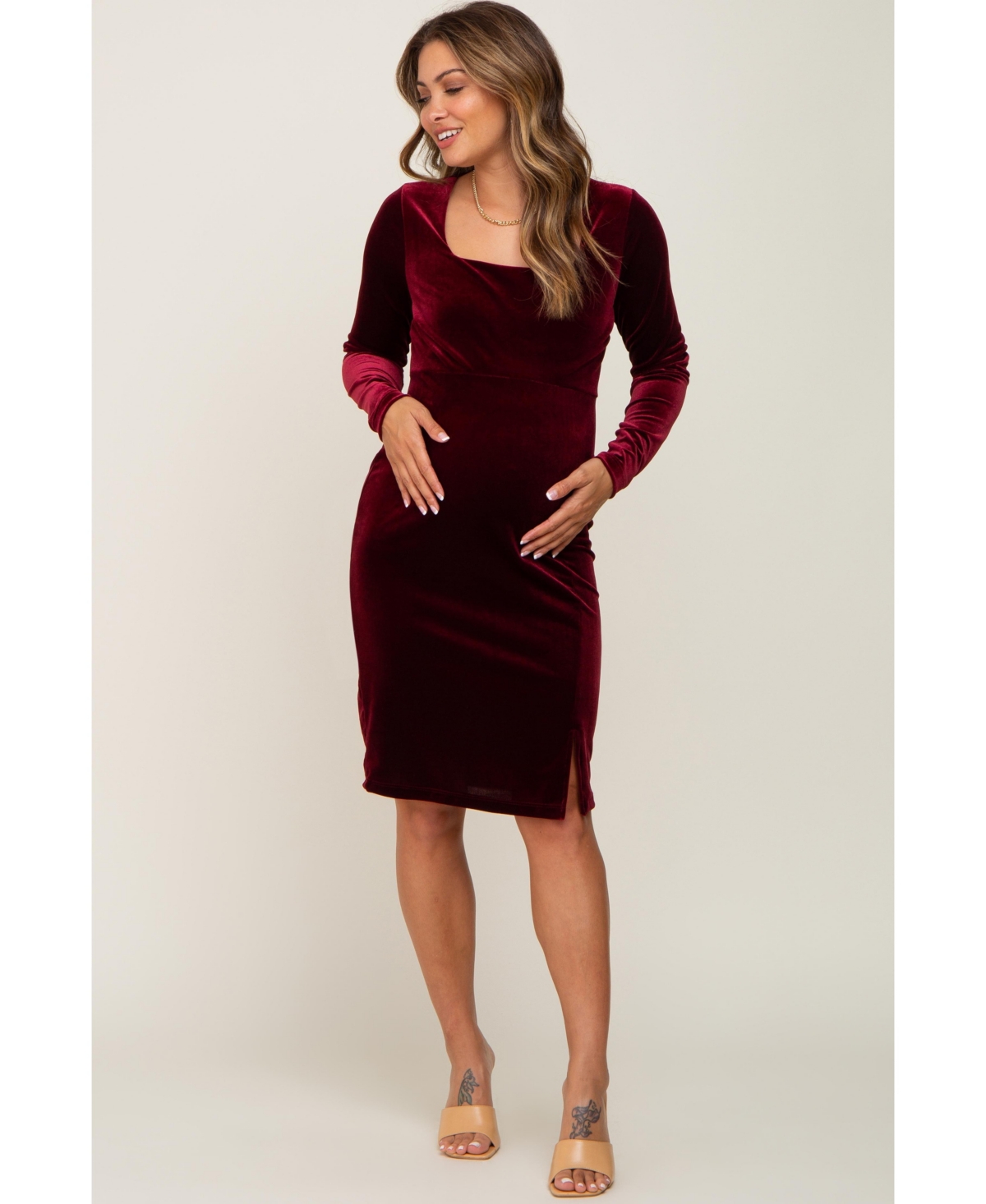 Click here for Pinkblush Maternity Burgundy Velvet Long Sleeve Si... prices