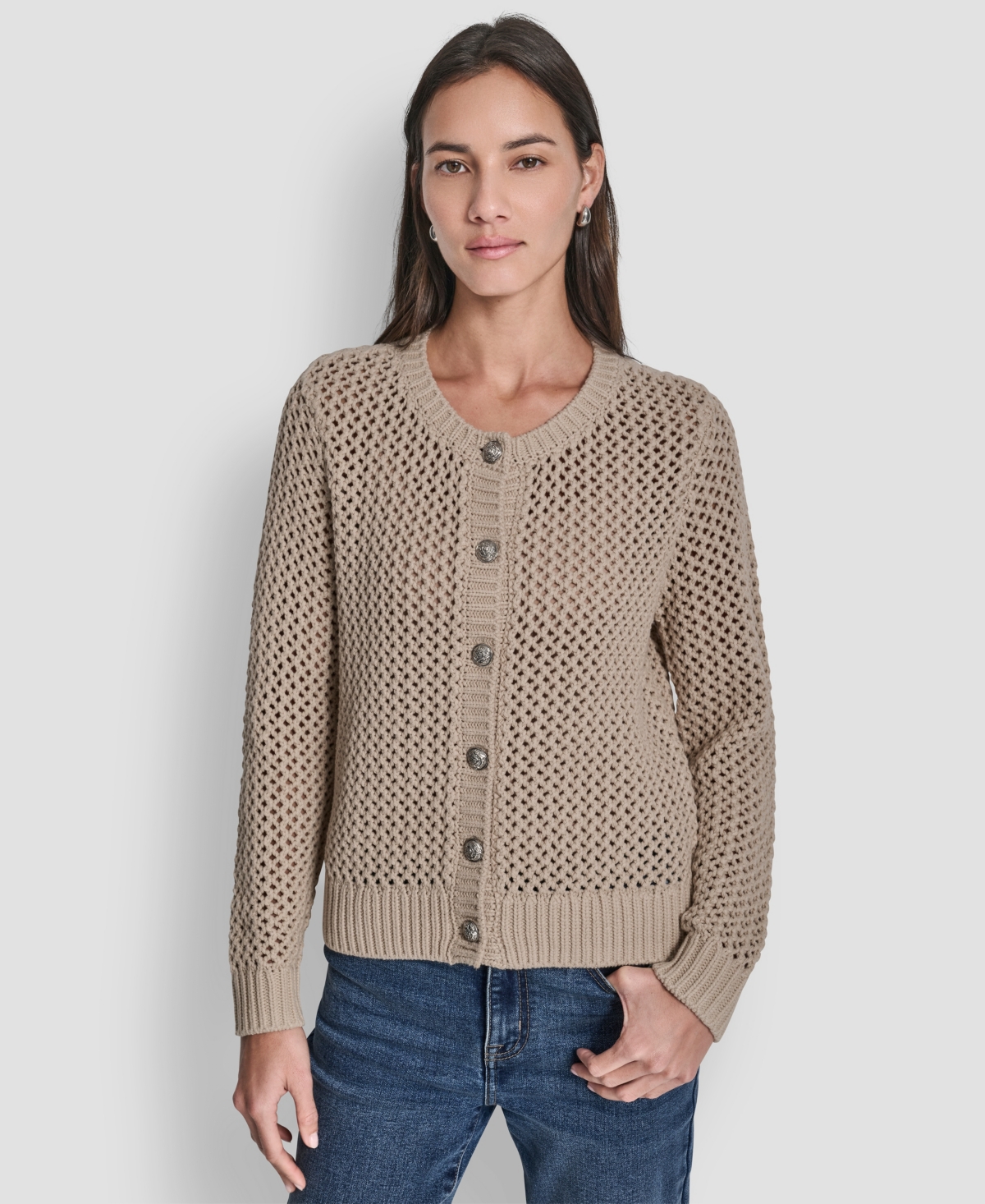 Click here for Dkny Jeans Womens Open-Knit Cardigan - Ivory/Silve... prices