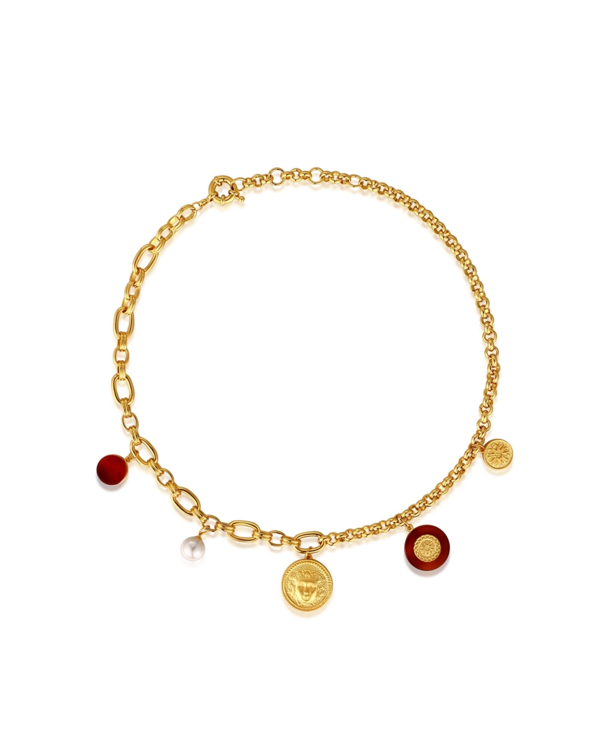 Click here for Retro Chic Retro Coin Necklace - Gold  red prices