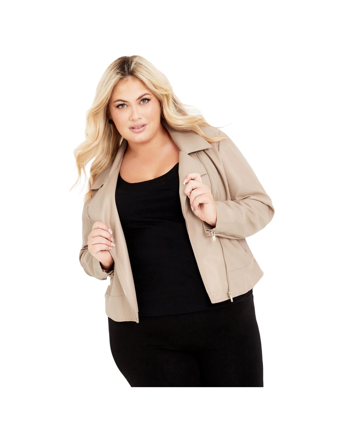 Click here for Avenue Womens Plus Size Kara Biker Jacket - Latte prices