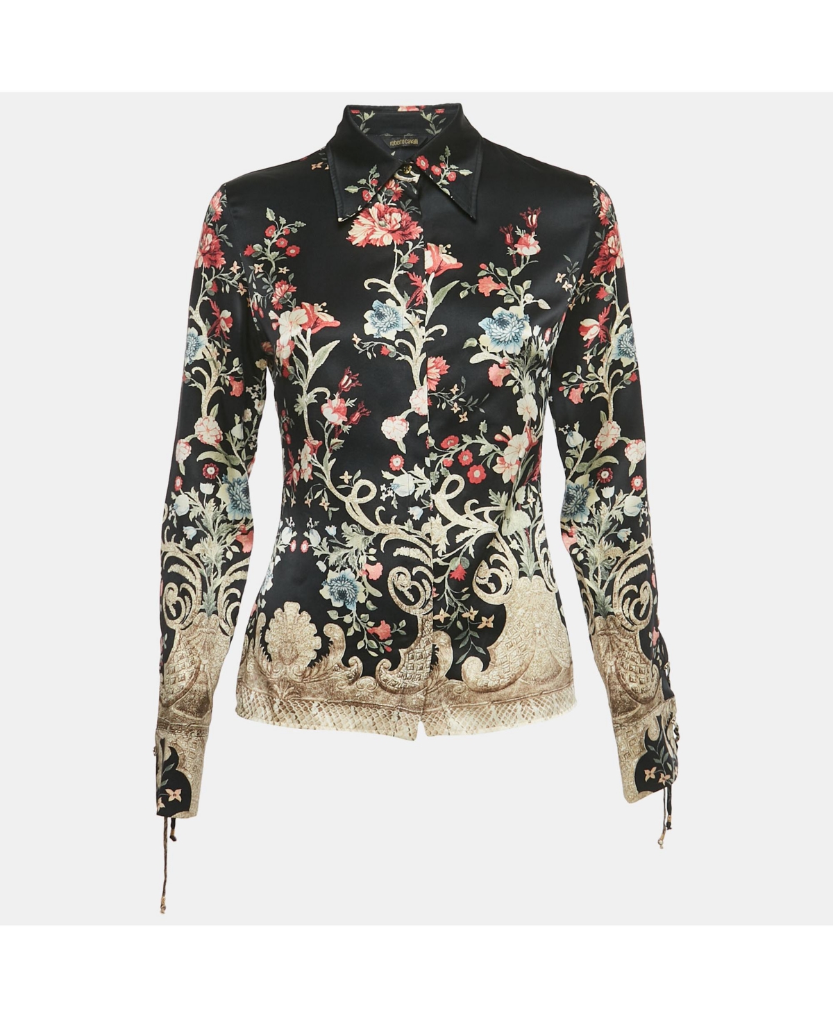 Click here for Pre-Owned Roberto Cavalli Womens Black Printed Sil... prices