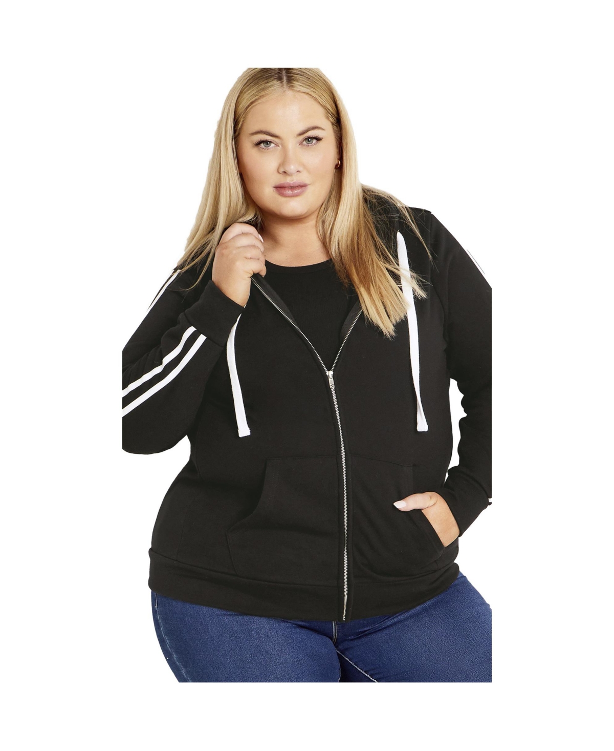 Click here for Avenue Womens Side Stripe Zip Hoodie - Black prices