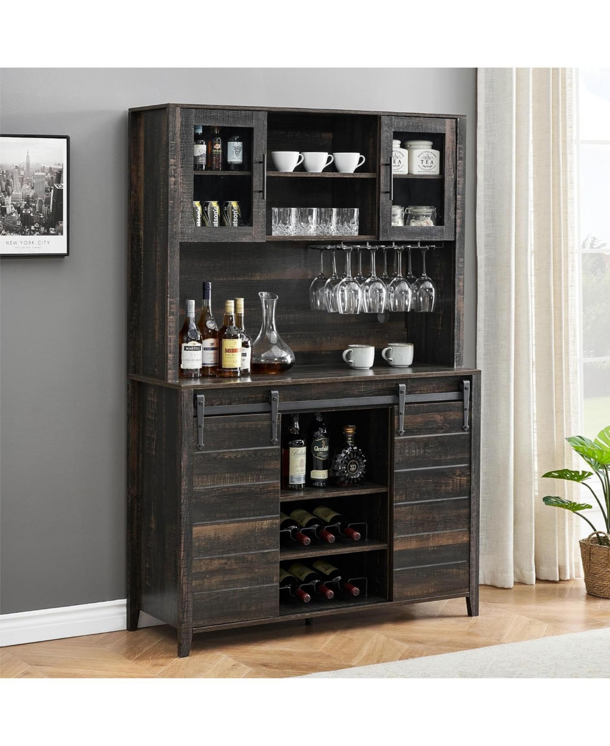 Click here for Gaomon 70" Farmhouse Bar Cabinet with Sliding... prices