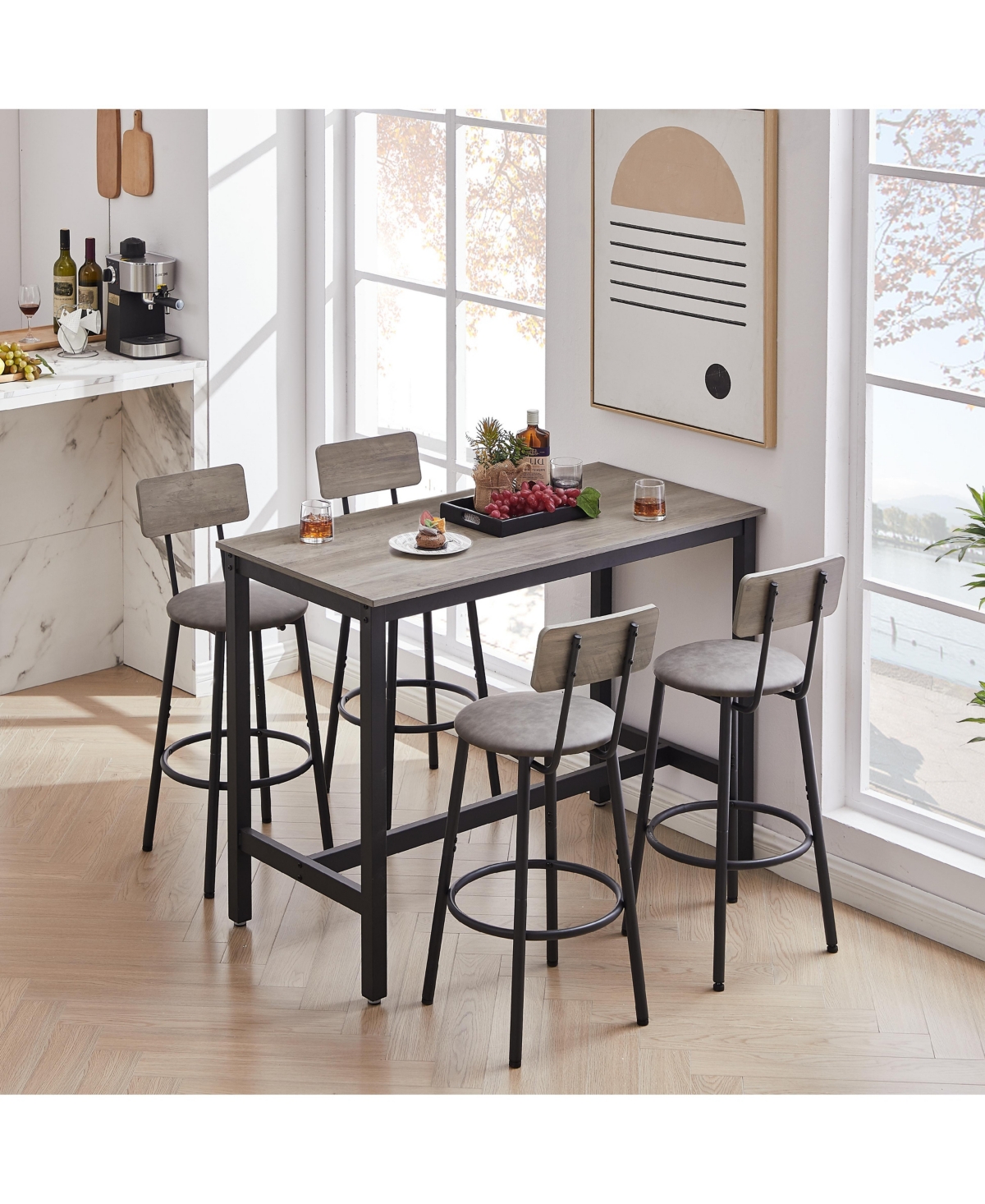 Click here for sumyeg Bar Table Set with 4 Cushioned Backrest Sto... prices