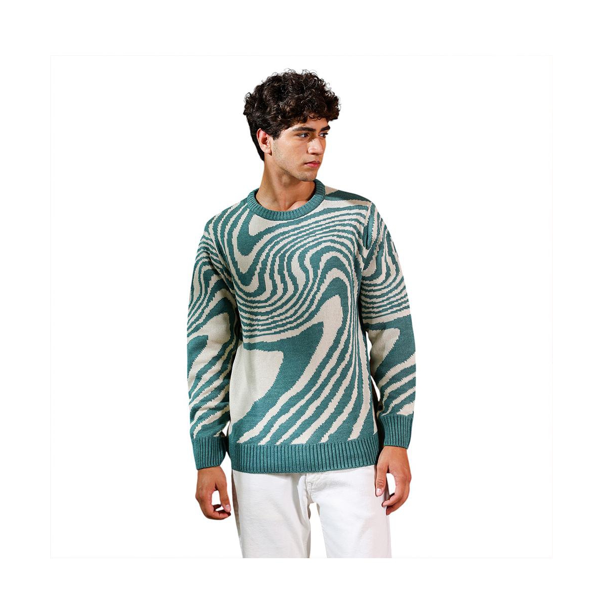 Click here for Campus Sutra Mens Emerald Green Fluid-Jacquard Kni... prices