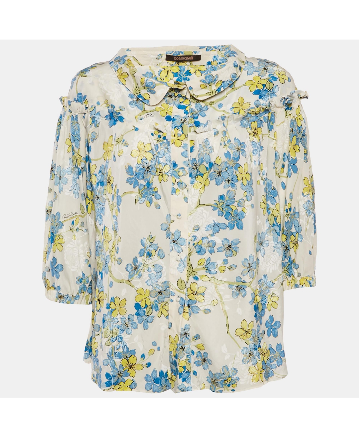 Click here for Pre-Owned Roberto Cavalli Womens White/blue Floral... prices