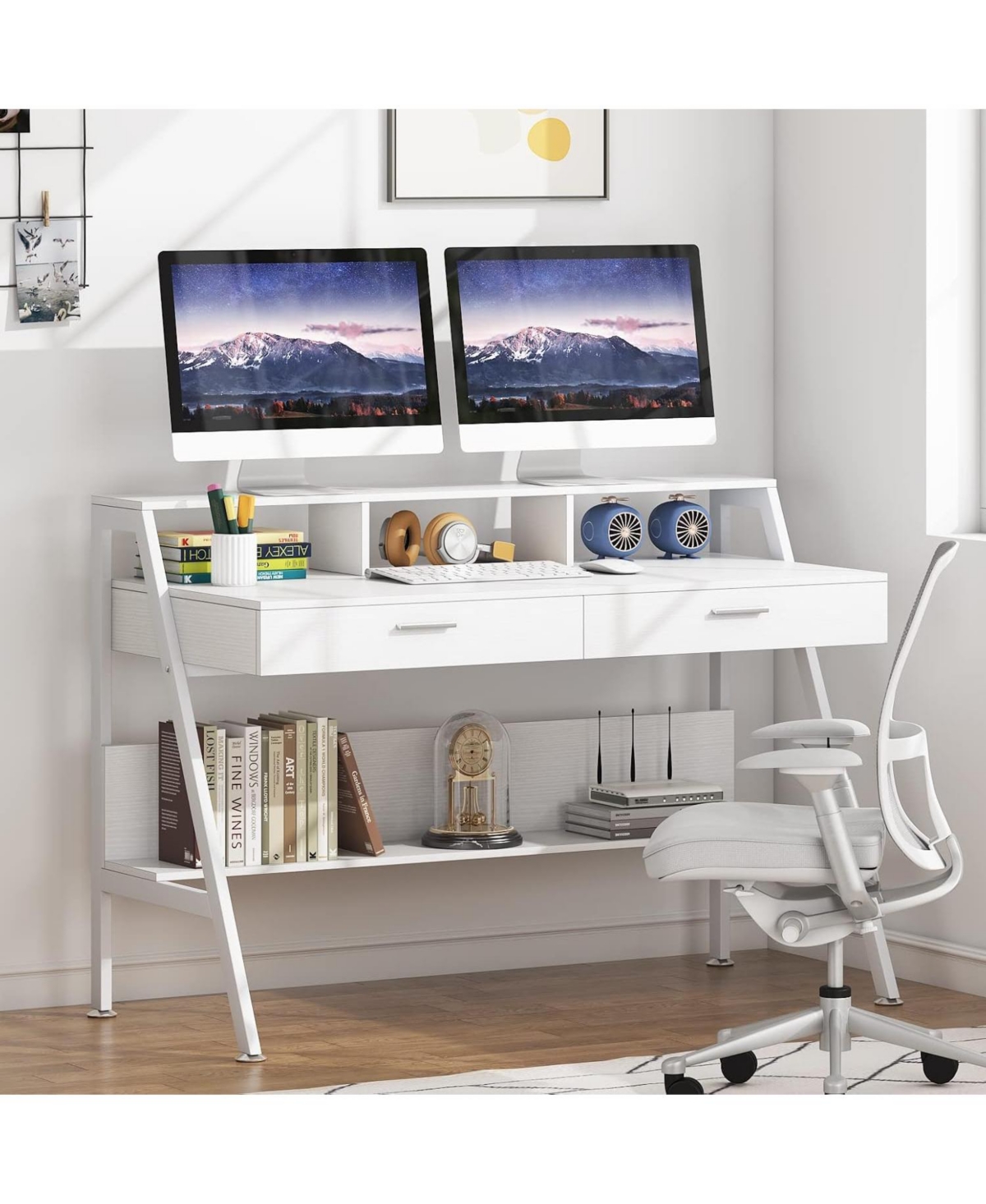 Click here for Tribesigns White Computer Desk with Storage Shelf... prices