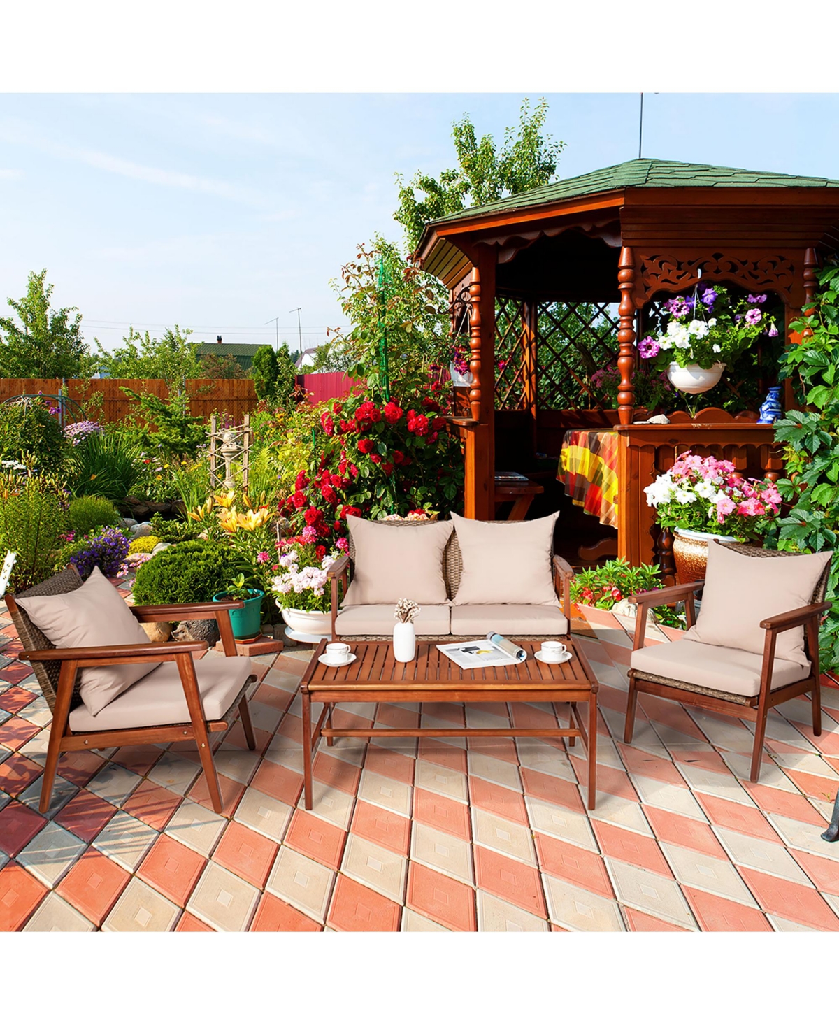 Click here for Costway 4PCS Outdoor Rattan Furniture Set Acacia W... prices