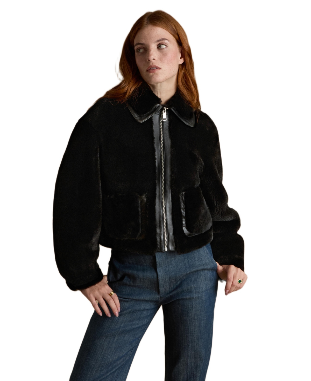 Click here for Furniq Uk Womens Cropped Shearling Jacket - Black prices